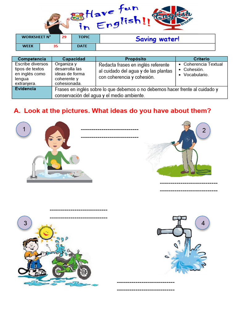 Worksheet 29 - Ciclo VII-saving Water | PDF | Lingüística