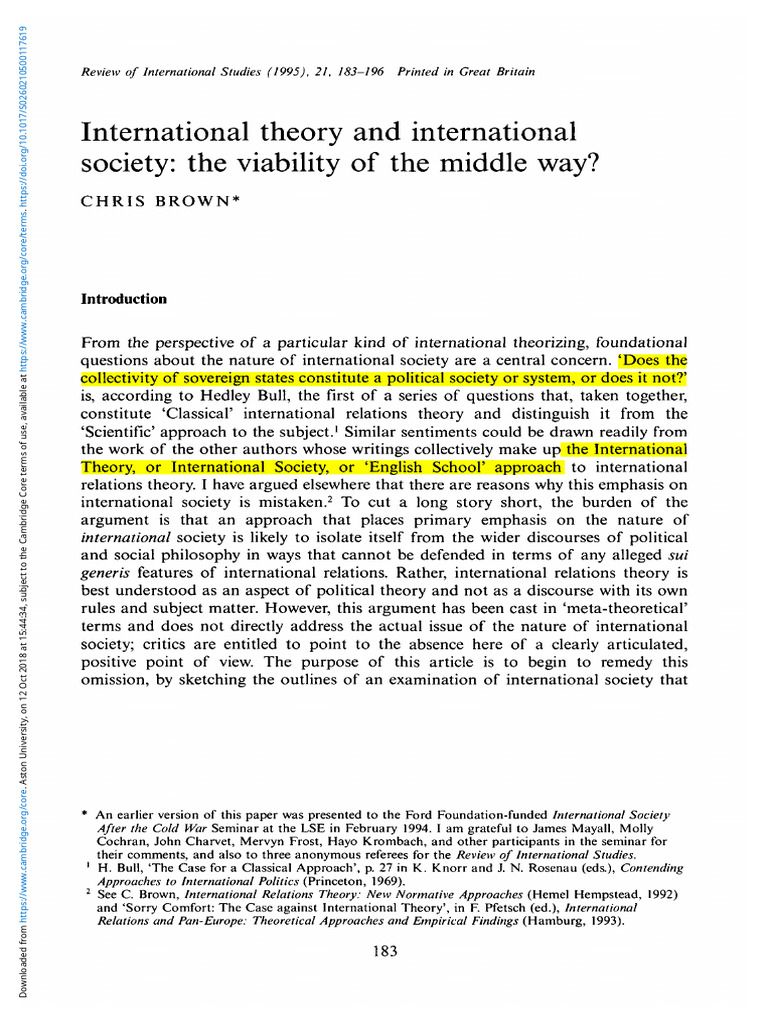 International Theory and International Society The Viability of The ...
