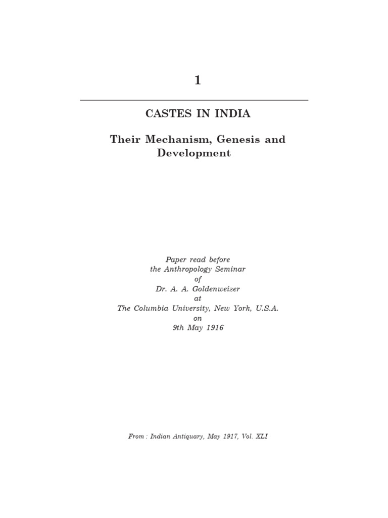 Castes in India Their Mechanism, Genesis and Development | PDF | Caste ...