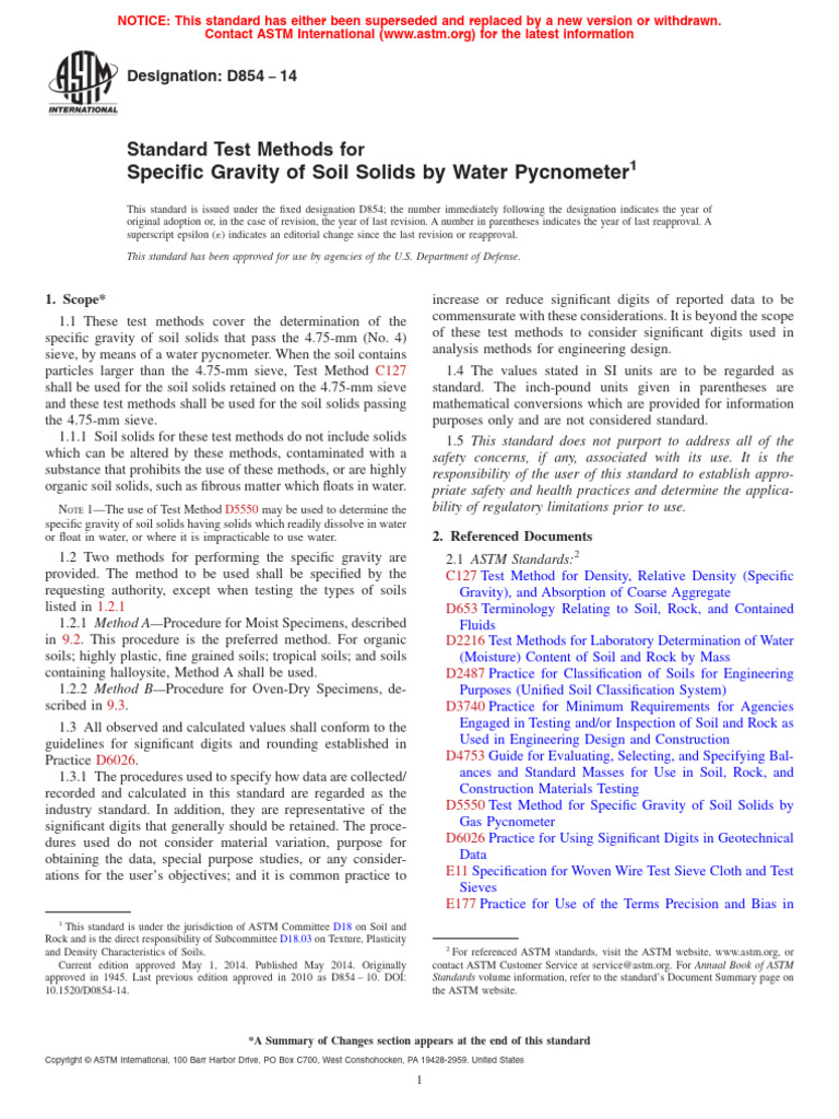 ASTM D854-14 Specific Gravity | PDF | Density | Temperature
