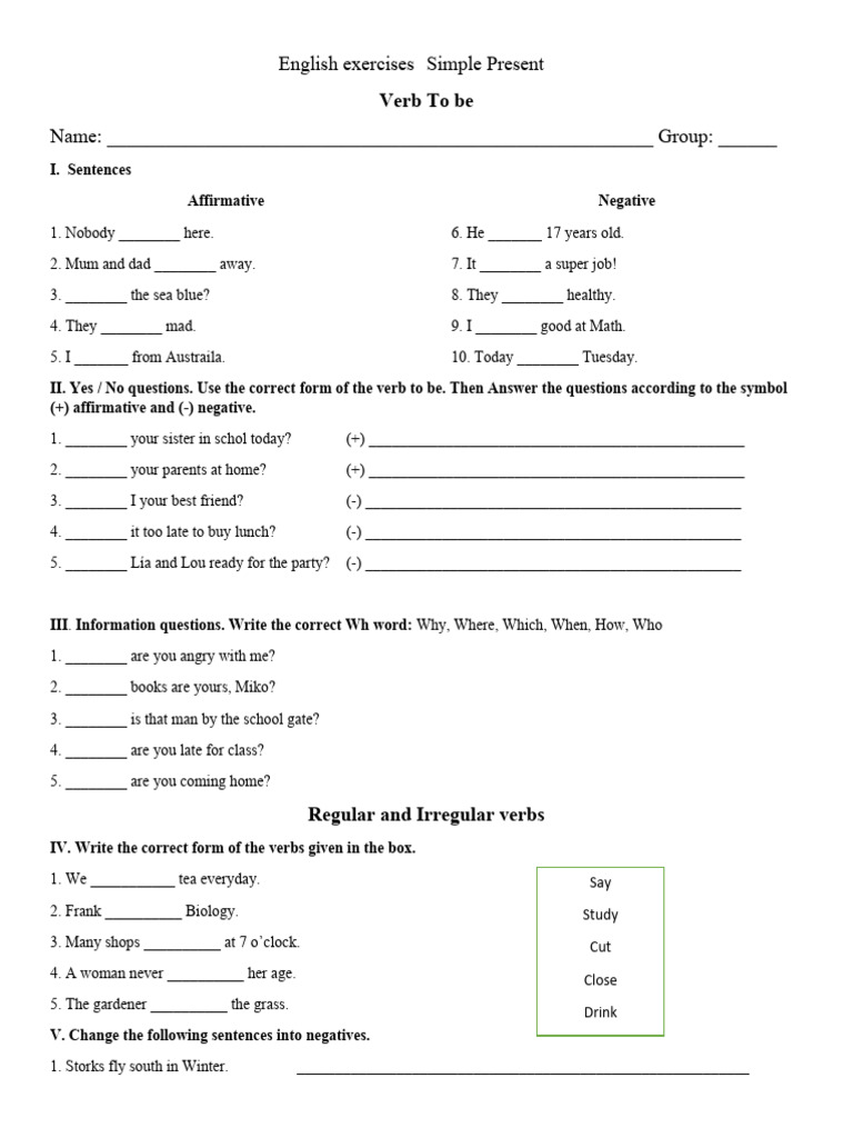 English Exercises Simple Present | PDF | Grammar | Linguistics
