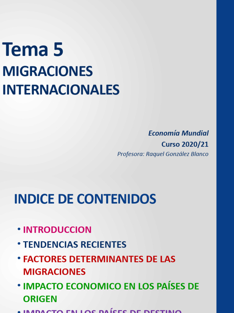 Tema 5 MIGRACIONES INTERNACIONALES Curso 2020 | PDF | Migración humana | Desempleo
