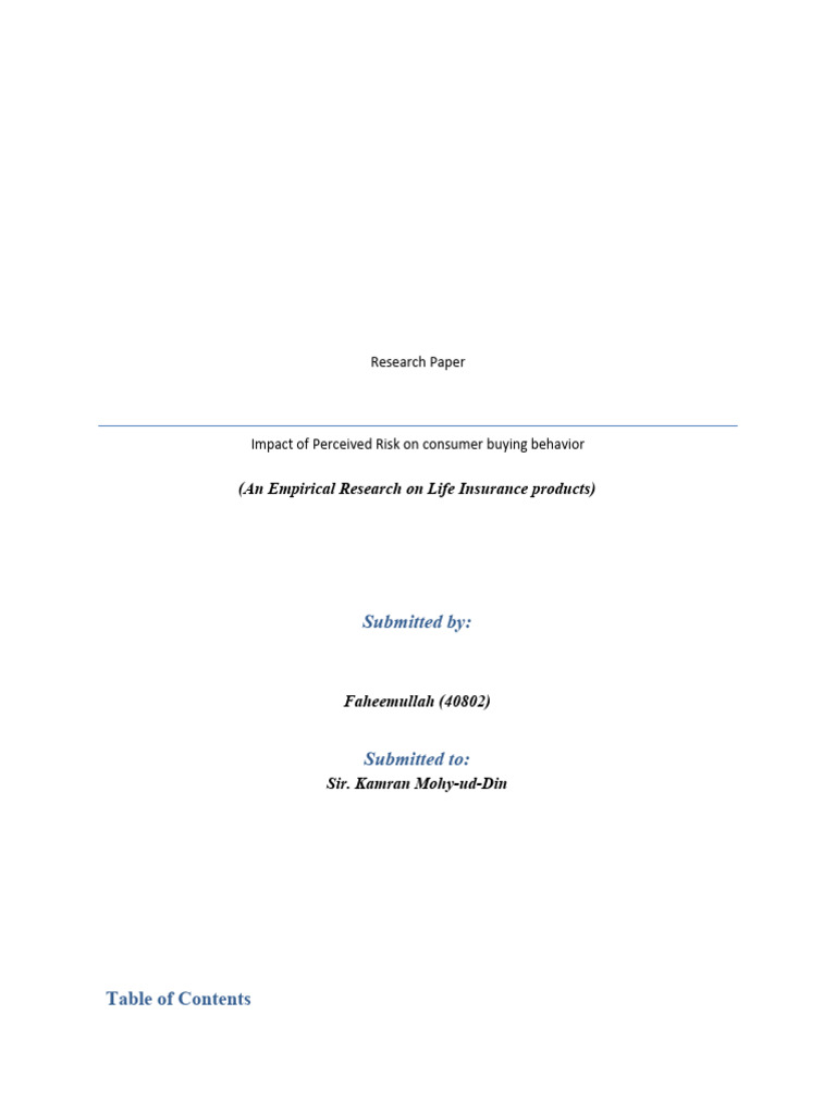 Final Report of RTA Faheemullah | PDF | Risk | Insurance