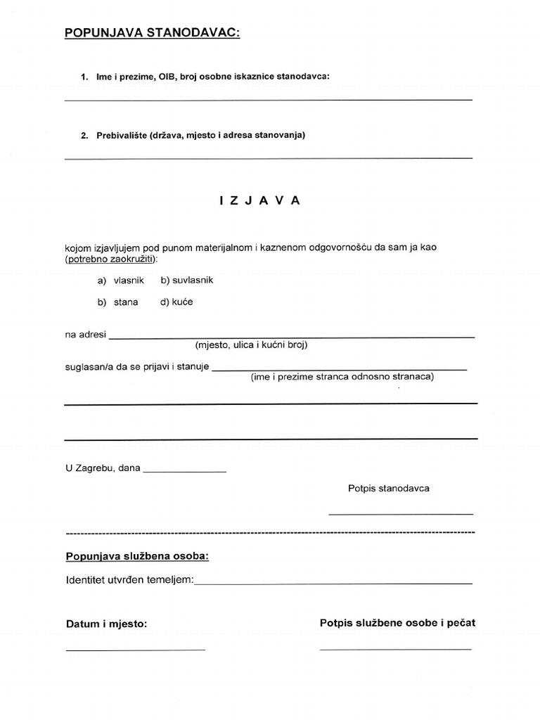 Najnovija Izjava Stanodavca | PDF