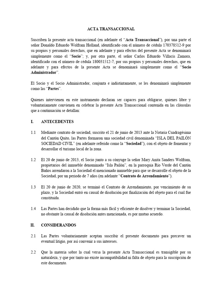 Acta Transaccional Propuesta | PDF | Ley común | Justicia