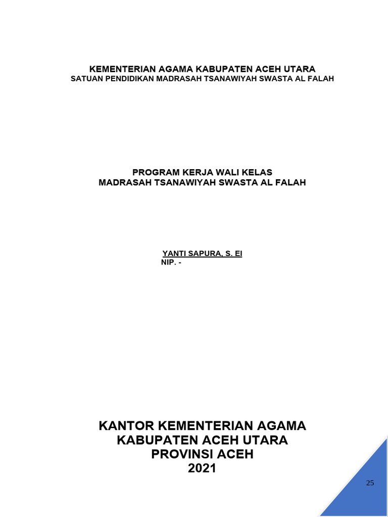 Contoh Proker Wali Kelas | PDF