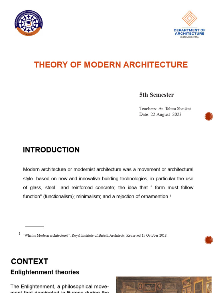 Lecture 1 Theory of Modern Architecture | PDF | Minimalism | Age Of ...