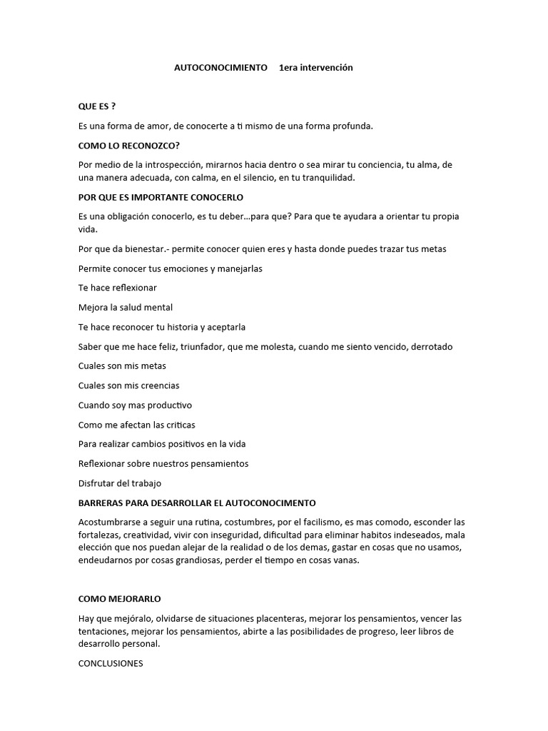 Autoconocimiento | PDF | Relaciones personales, crianza y desarrollo personal