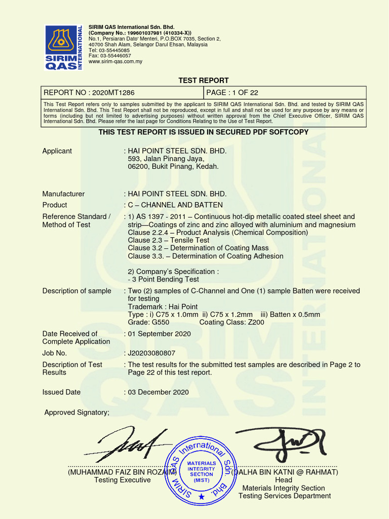 Hai Point JKR Requirement Channel and Batten 2020 | PDF | Ultimate ...