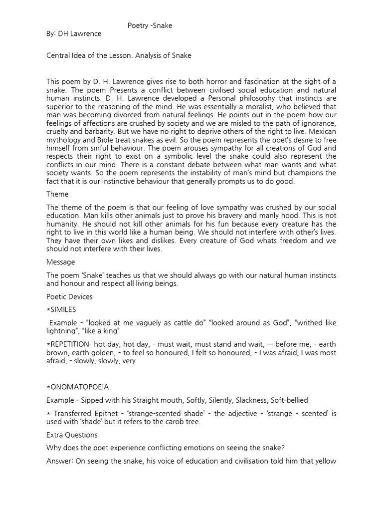 Poetry Snake Notes | PDF | Poetry | Psychology
