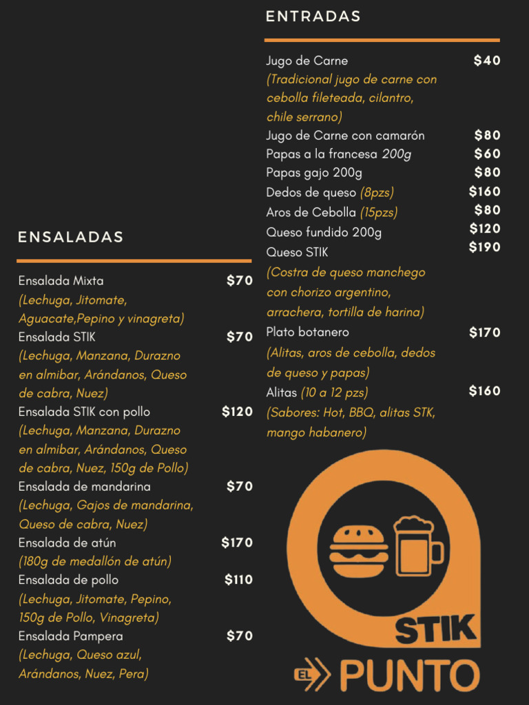 Menú de Sandwiches y Comida STIK | PDF | Taco | Parilla