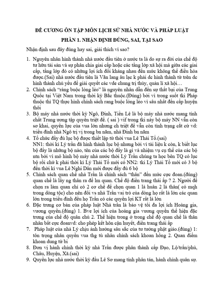 Đề cương ôn tập LSNN & PL | PDF