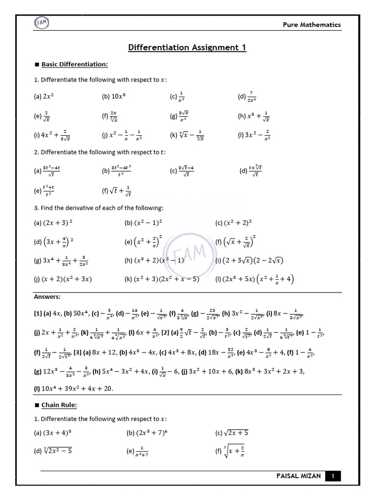 Differentiation Assignment 1 | PDF | Trigonometry | Mathematical Relations