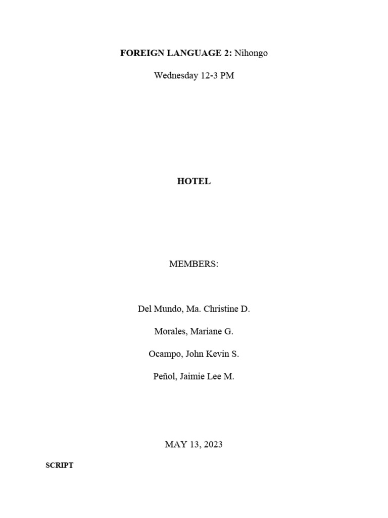 FL 2 - Hotel Script | PDF | Hotel