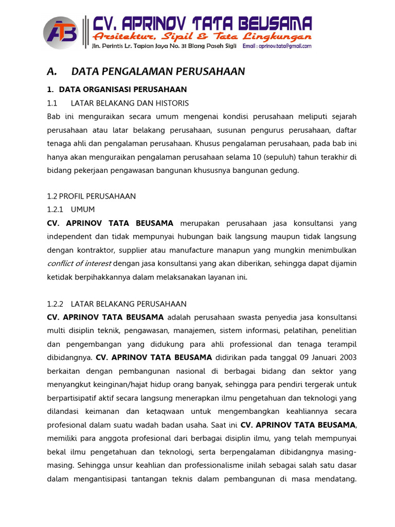 Data Pengalaman Perusahaan | PDF | Bisnis