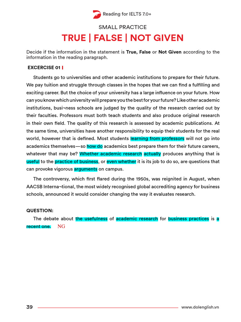 10 - Reading - 7.0 - TFNG - Small Practice | PDF