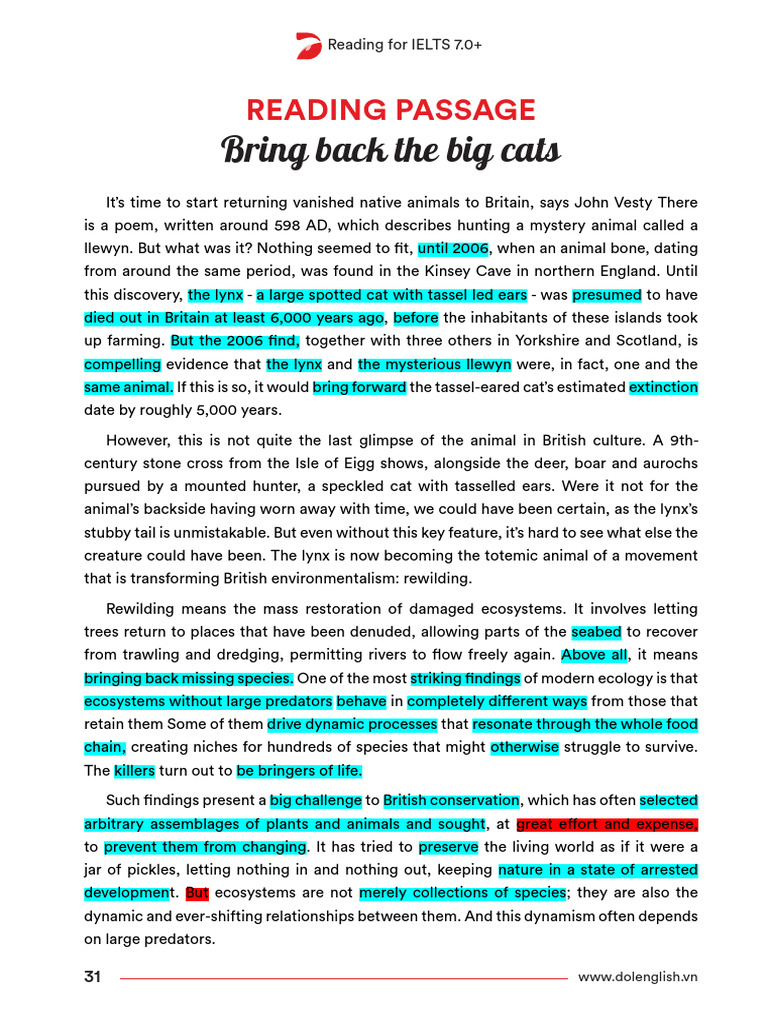 8 - Reading - 7.0 - Bring Back The Big Cat | PDF | Environmental ...