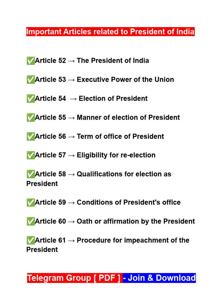 Important Articles Related To President of India | PDF