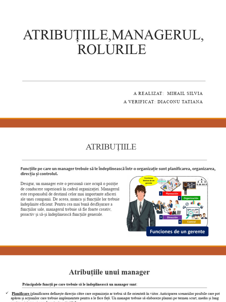 Atribuțiile, Managerul, Rolurile | PDF