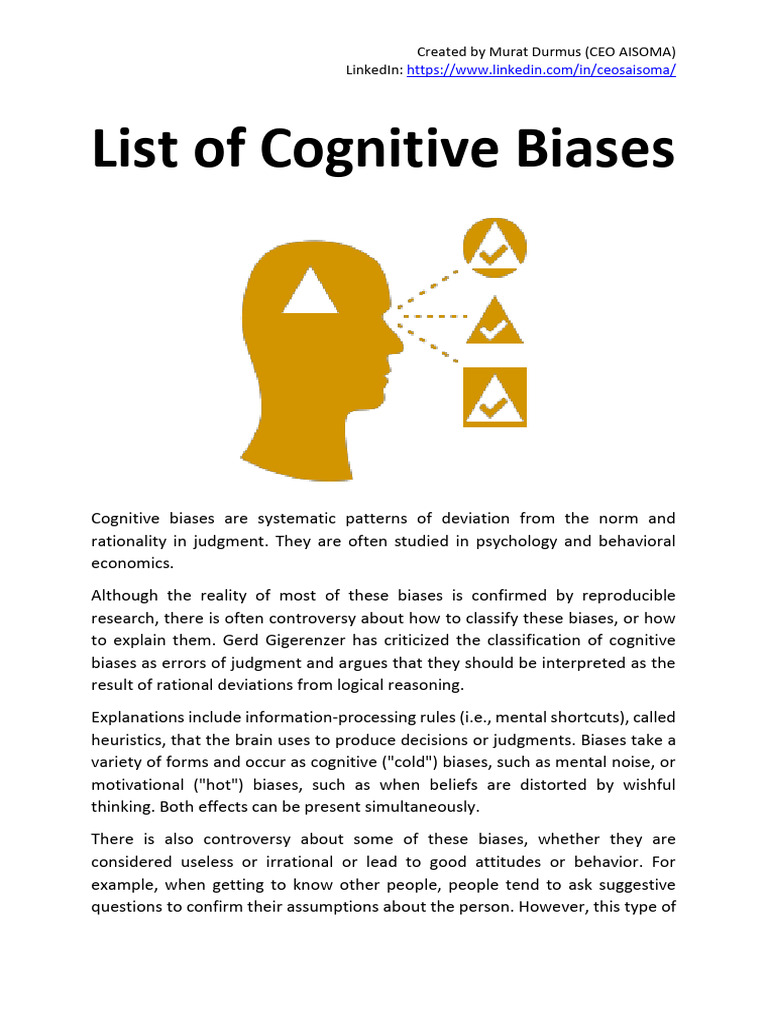 A List With Over 150 Biases (Cognitive, Social and Memory) | PDF ...
