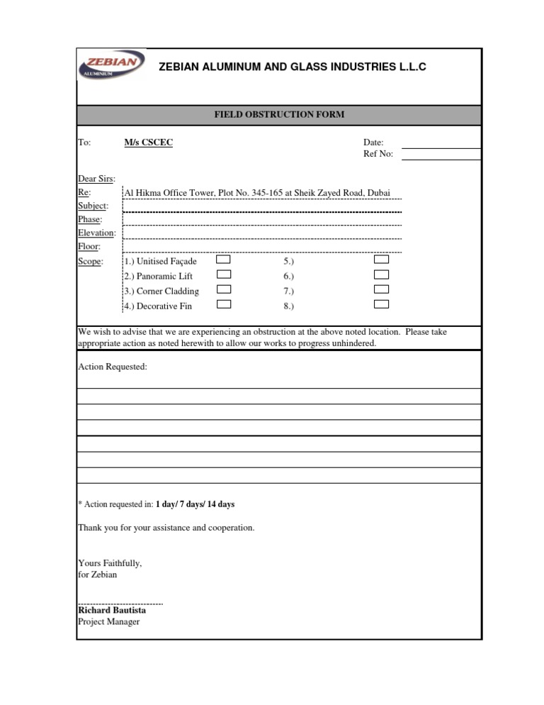 Field Obstruction Notice for Al Hikma Tower | PDF | Law | Technology ...