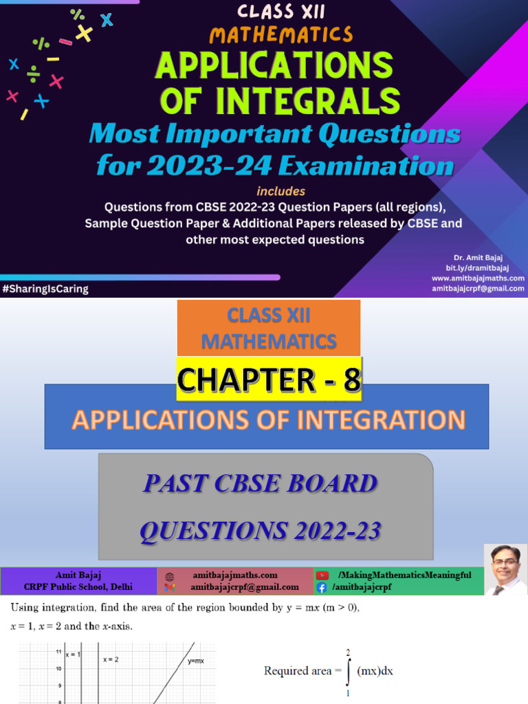Class XII APPLICATIONS of INTEGRALS Most Important Questions For 2023-24 Examination (Dr. Amit ...