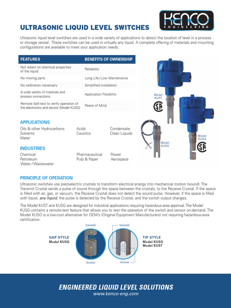ULTRASONIC - POINT - LEVEL - SWITCH Kenco | PDF | Switch | Liquids