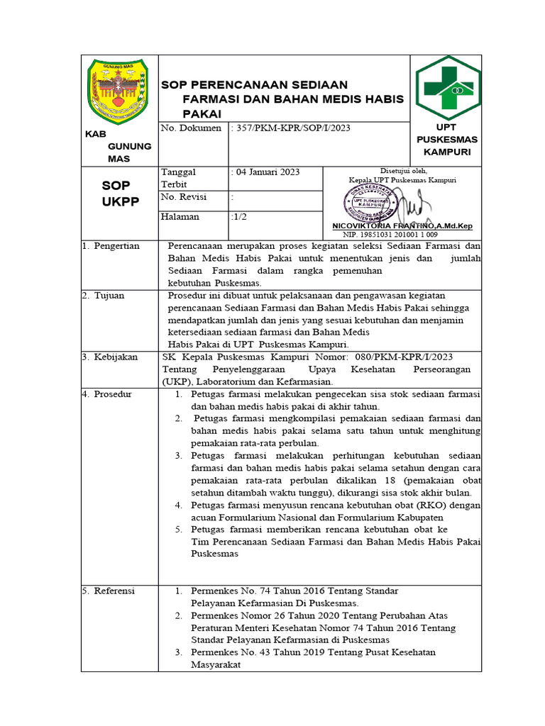 SOP Sediaan Farmasi Dan BMHP | PDF