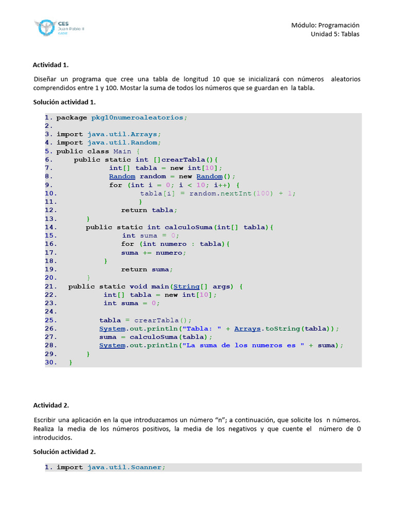Enunciados Actividades Unidad 5 | PDF | Java (lenguaje de programación ...