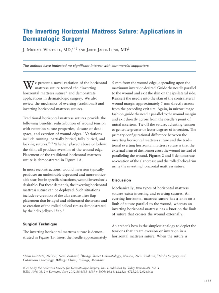 The Inverting Horizontal Mattress Suture | PDF | Surgical Suture | Wound