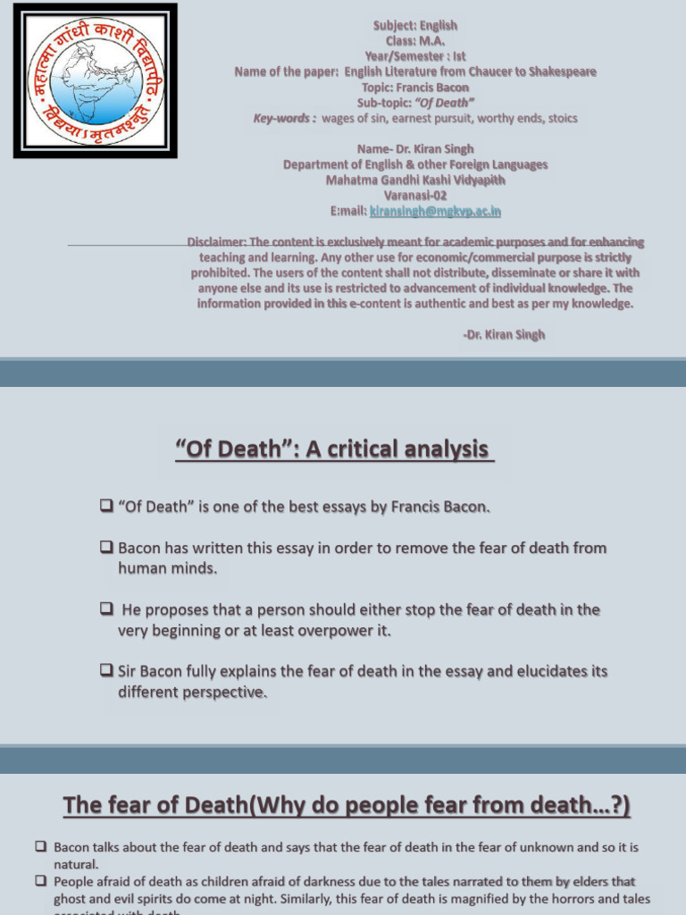 "Of Death" Key-Words:: Wages of Sin, Earnest Pursuit, Worthy Ends ...