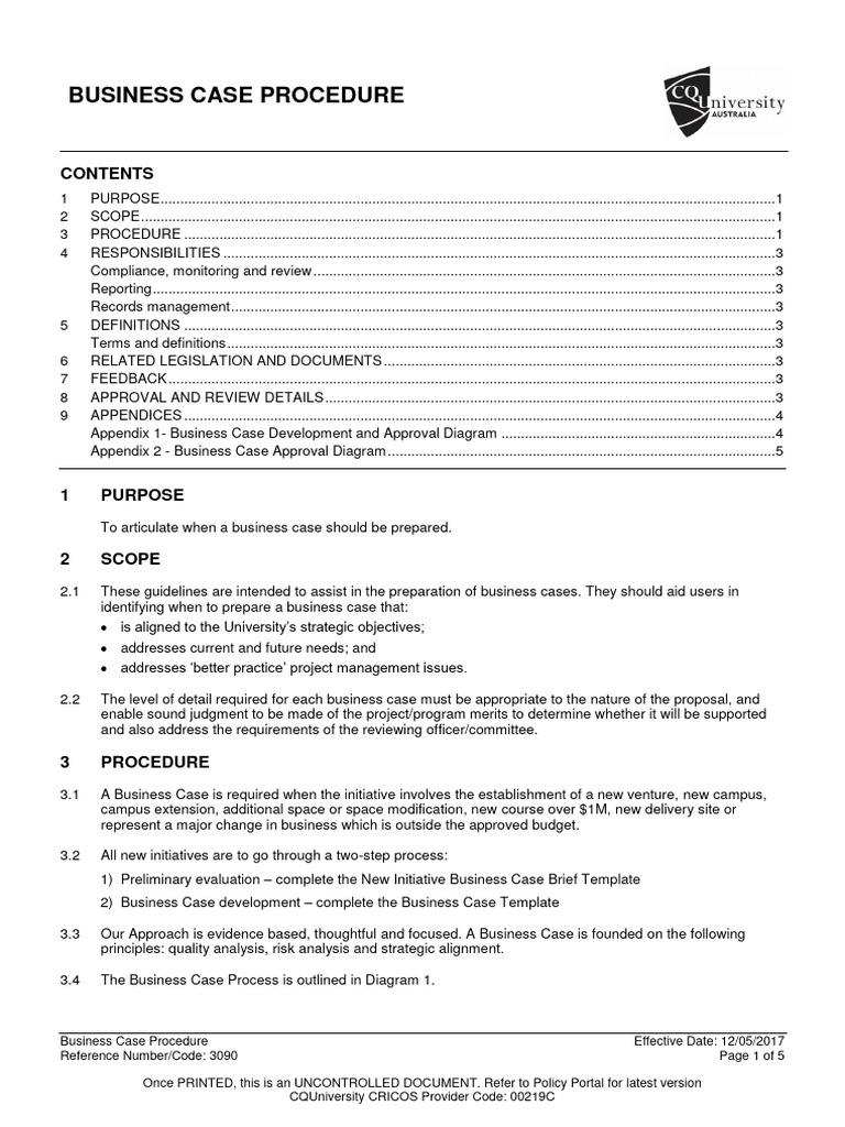 Business Case Procedure | PDF | Business | Risk Management