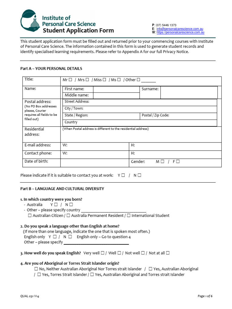 Student Application Form - PDF Format IPCSv14 | PDF | Academic ...