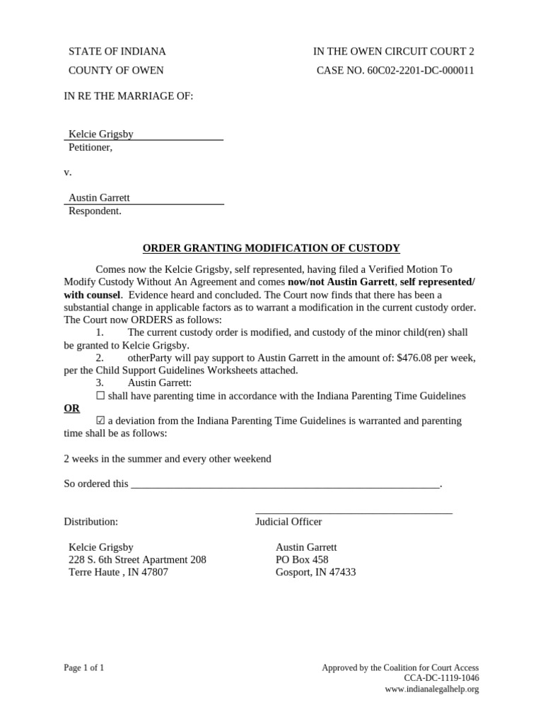 Indiana Custody Modification Order | PDF | Law