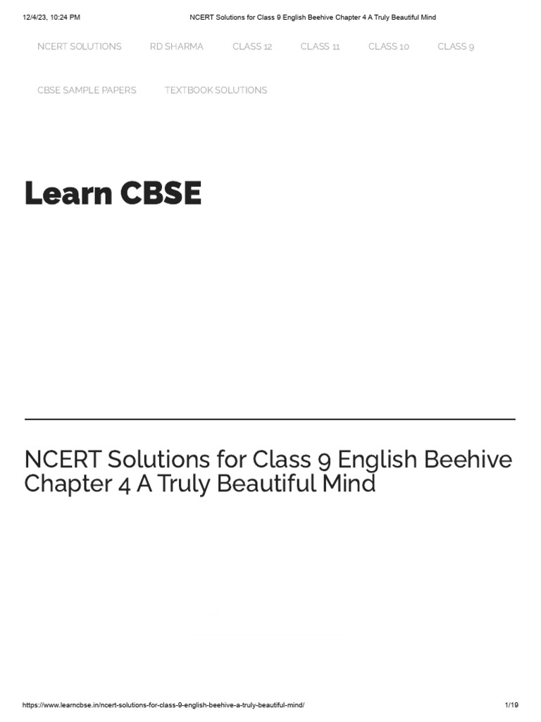 NCERT Solutions For Class 9 English Beehive Chapter 4 A Truly Beautiful ...