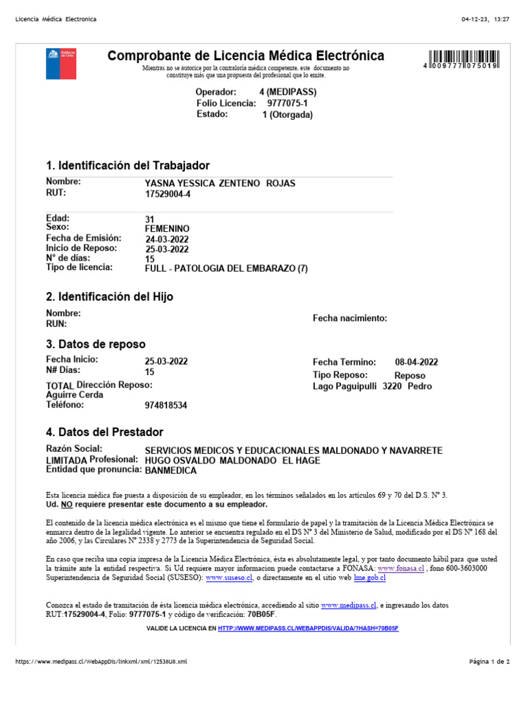 Licencia Médica Electronica | PDF