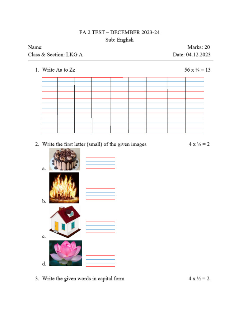 English Paper For LKG | PDF