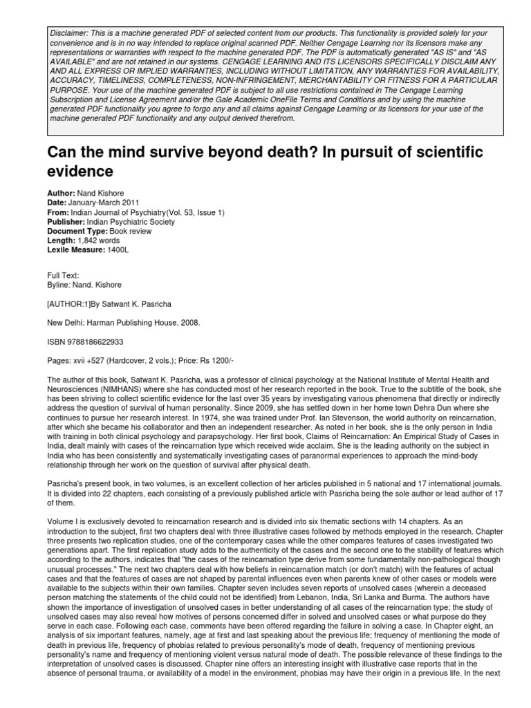 Can The Mind Survive Beyond de | PDF | Psychiatry | Reincarnation