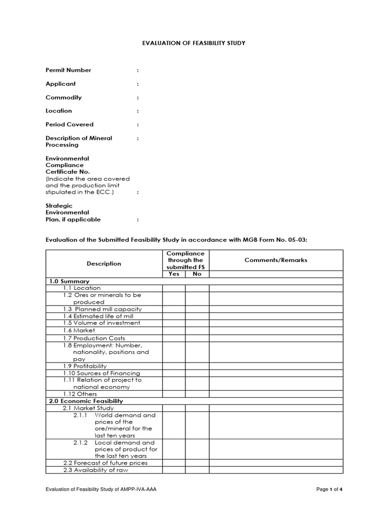 Feasibility Study Checklist | PDF | Ore | Mining