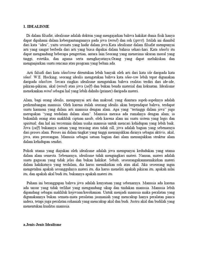 Aliran Idealisme DLL | PDF | Ilmu Sosial | Filsafat