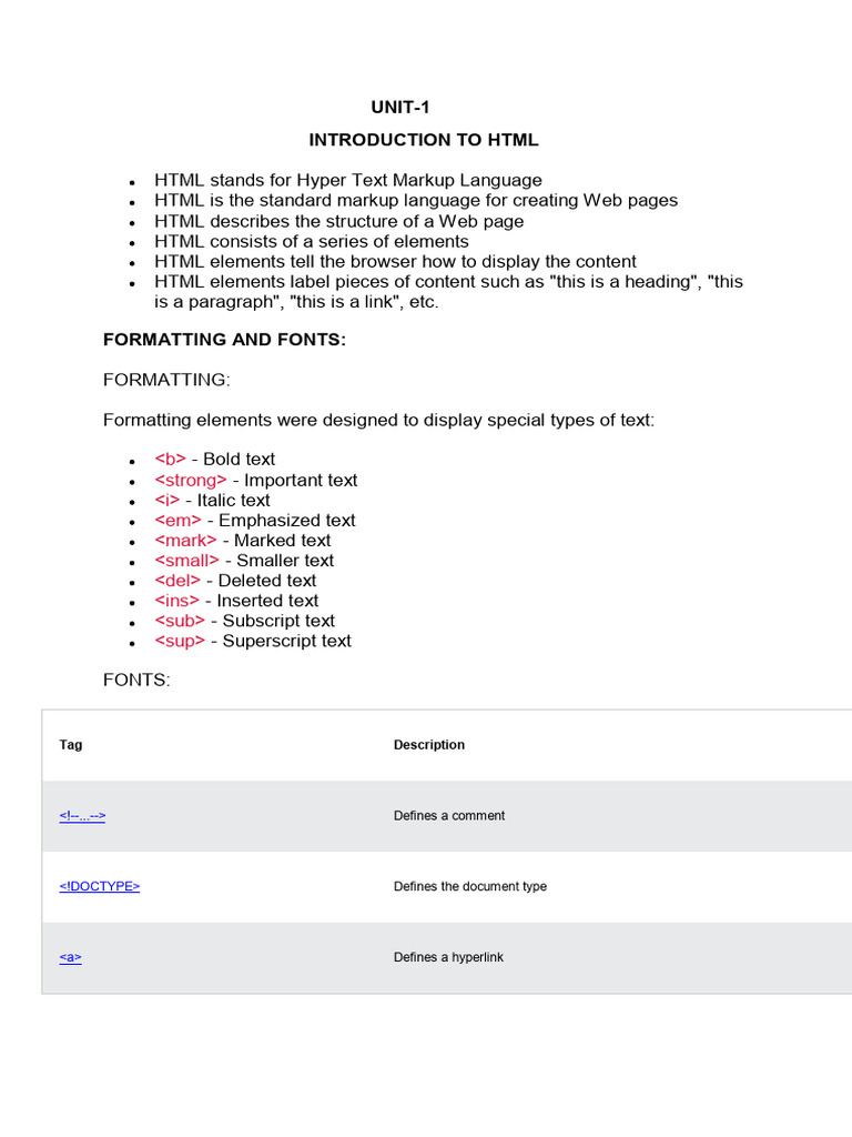 UNIT 1-Ost | PDF | Html | Html Element