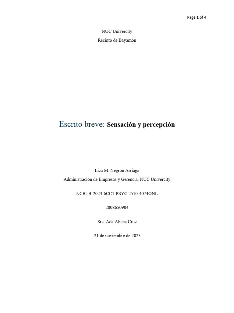 Tarea 4.2 Liza Negrón | PDF | Percepción | Pensamiento