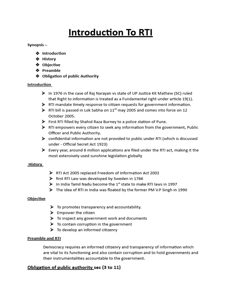 Introduction To RTI | PDF | Common Law | Public Law