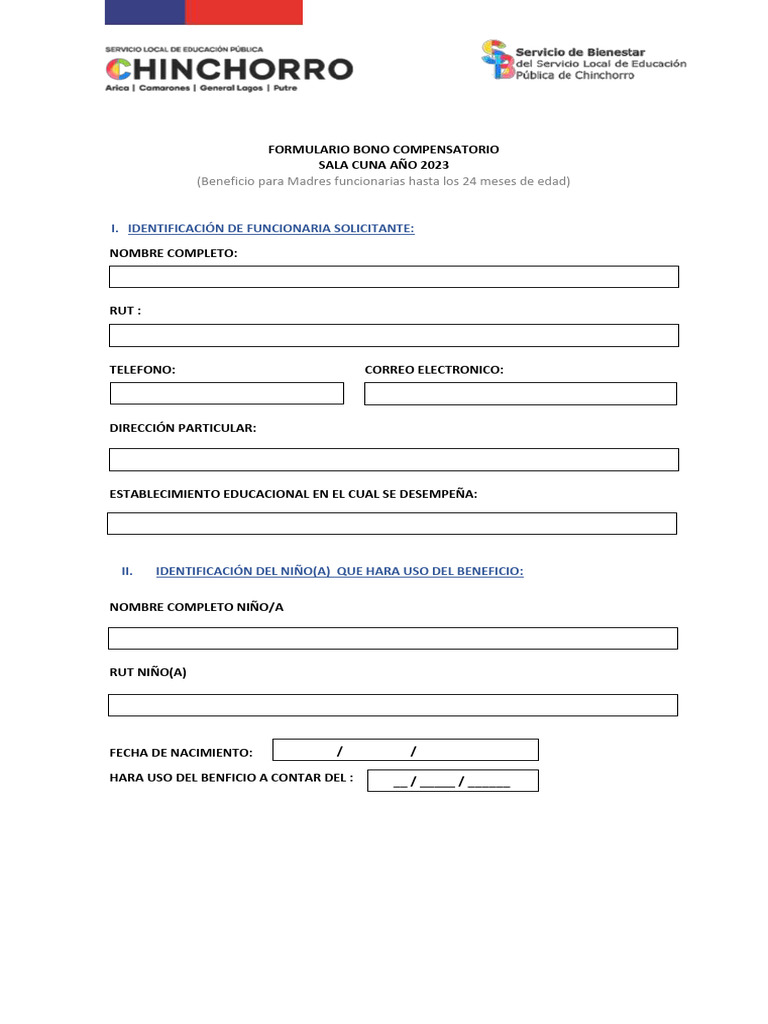 Formulario Bono Compensatorio Sala Cuna 2023 | PDF