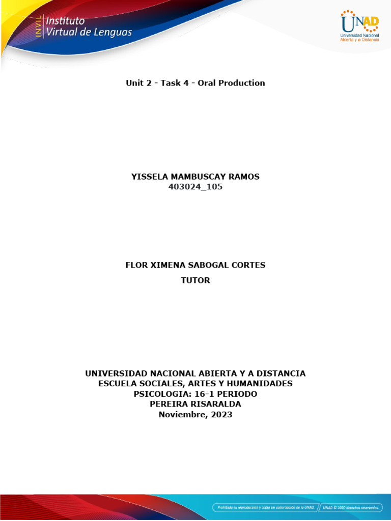 Unit 2 - Task 4 - Oral Production | PDF Unit 2 - Task 4 - Oral Production | PDF