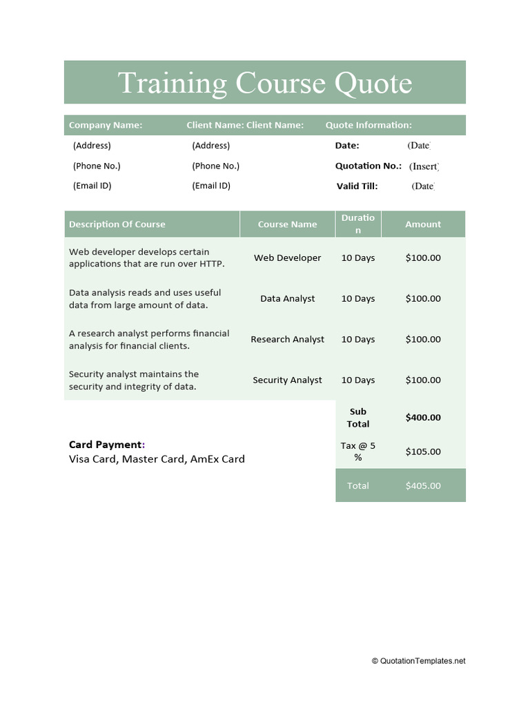 Training Course Quote Template 220703 | PDF