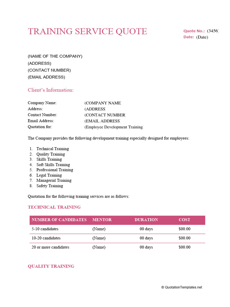 Training Service Quote Template 220701 | PDF | Occupational Safety And ...