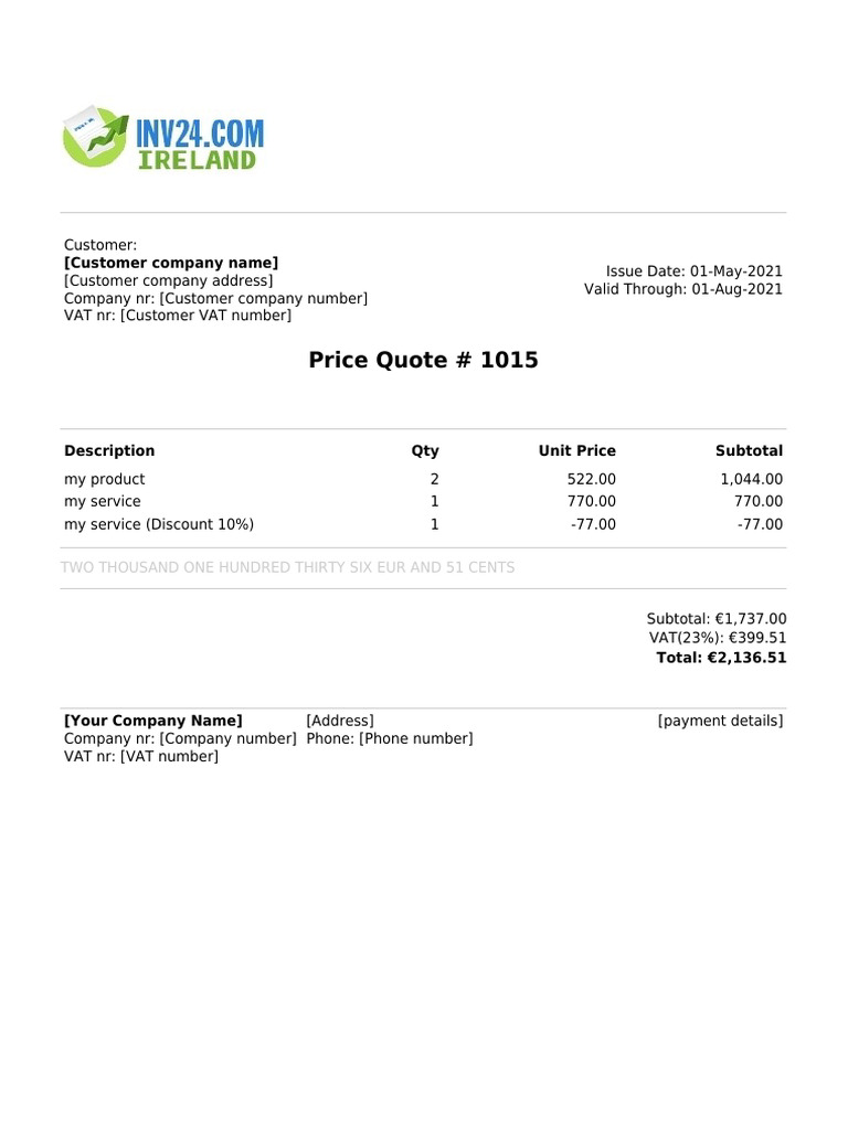 Quotation Template PDF Ireland | PDF