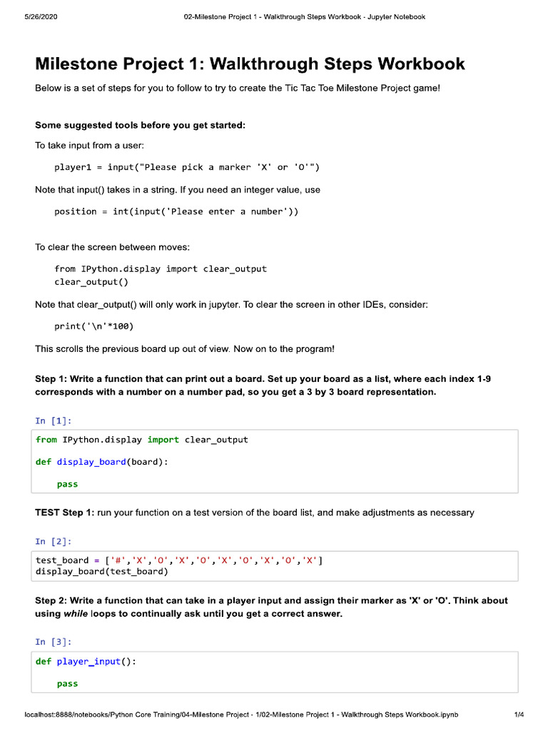 02-Milestone Project 1 - Walkthrough Steps Workbook | PDF