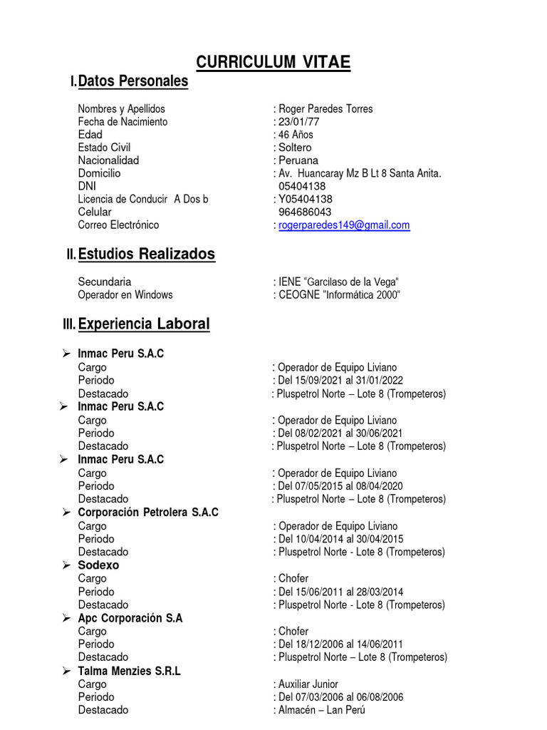 CV Roger Paredes Torres (Final) | PDF